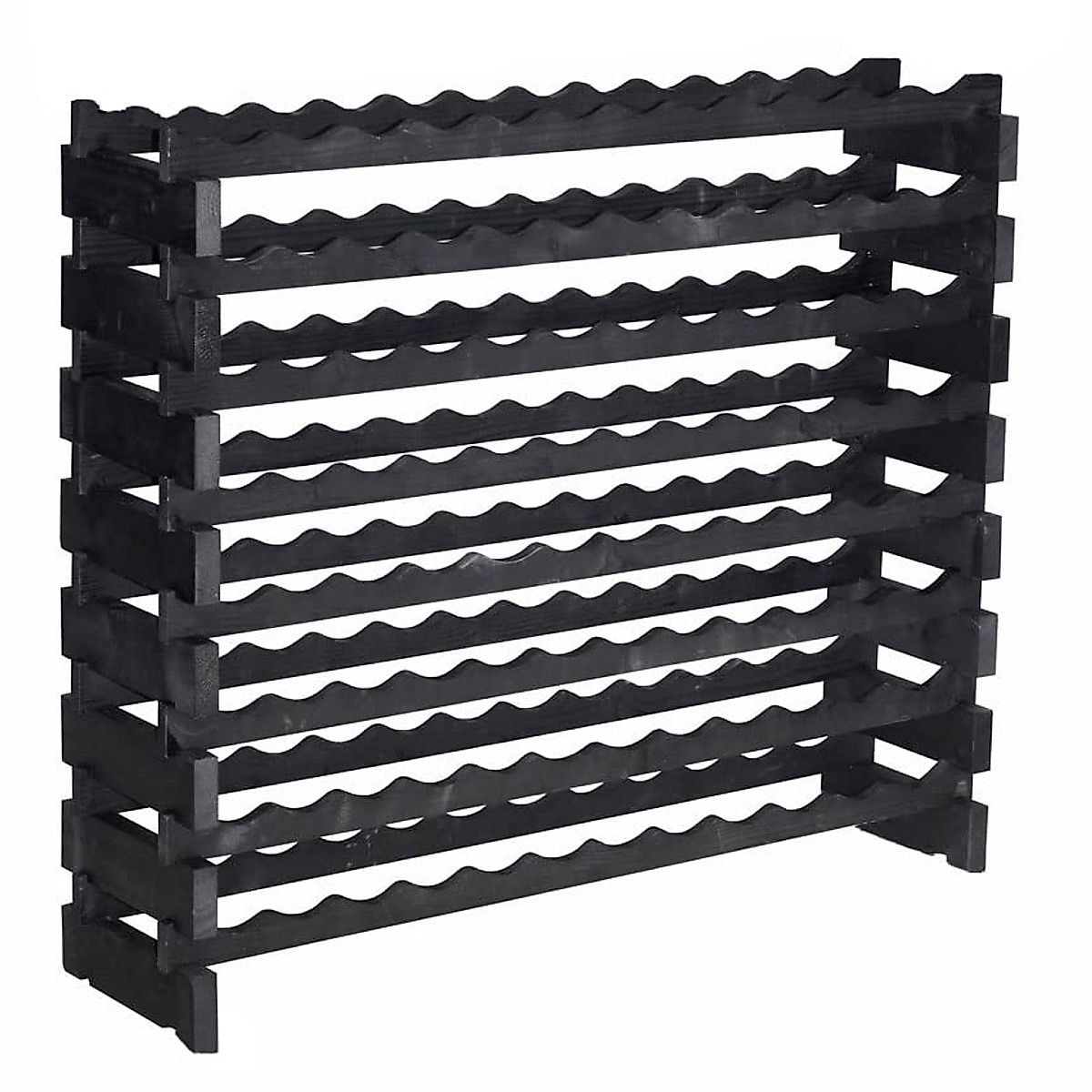 Stackable Modular Wine Rack Wine Storage Rack Wine Holder Display Shelves for Wine Cellar or Basement, Freestanding Wine Rack Thick Wood Wobble-Free (Black, 12 X 8 Rows (96 Slots))