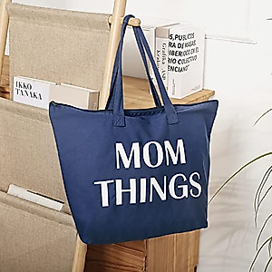 Ugiftcorner Baby Shower Gifts for Mom Tote Bag Mommy Bag for Hospital Mom Things Mom to Be Gifts Christmas Mothers Day Gifts for New Mom Canvas Shoulder Bag with Interior Pocket Cotton Navy Blue