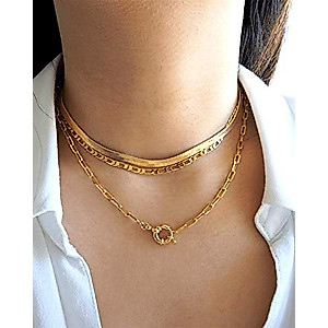 BOUTIQUELOVIN 14K Gold Plated Oval Link Chain Necklace for Women | 20 inches Paperclip Necklace | Gold Layered Necklaces