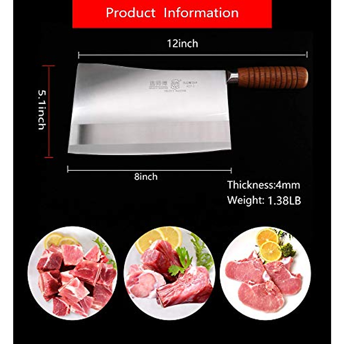 SELECT MASTER Meat Cleaver - Professional Chinese Chef Knife - Heavy Duty Bone Chopper Kitchen Knife - Super Thick Blade - for Home & Restaurant from