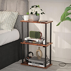 Lifenite Small Side Table with Charging Station Set of 2, Narrow End Table with USB Ports and Outlets, 3-Tier Skinny Nightstand, Slim Sofa Table for Small Space, Bedside Table for Living Room, Bedroom
