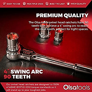 Olsa Tools 90-Tooth Swivel Head Ratchet, Chrome Vanadium Steel, 1-Piece