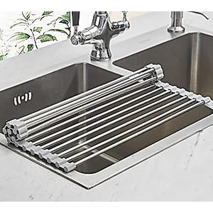 Ahyuan Roll up Dish Drying Rack Over The Sink Dish Drying Rack Dish Rack Over Sink Rolling Rack Dish Racks for Kitchen Counter (11.8''Wx17.8''L, Warm Grey)