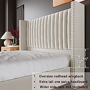 Jocisland Platform Bed Frame Velvet Tufted Upholstered Bed King Size