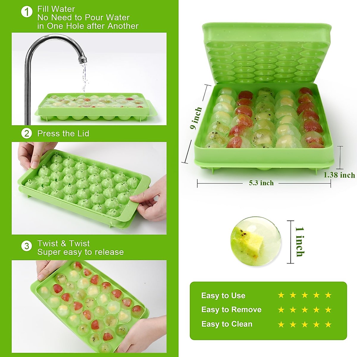 Round Ice Cube Trays for Freezer,1"x33 PCS Round Ice Cube Mold,Small Circle Ice Cube Tray with Lid,Ice Ball Maker Mold Making Sphere Ice Cube Chilling Drinks,Coffee(Round Ice Cube Trays for Freezer)