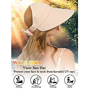 Sun Visor Hat for Women Wide Brim Ponytail Hole UV Protection Summer Cap Packable UPF 50+ Travel Outdoor(Beige)