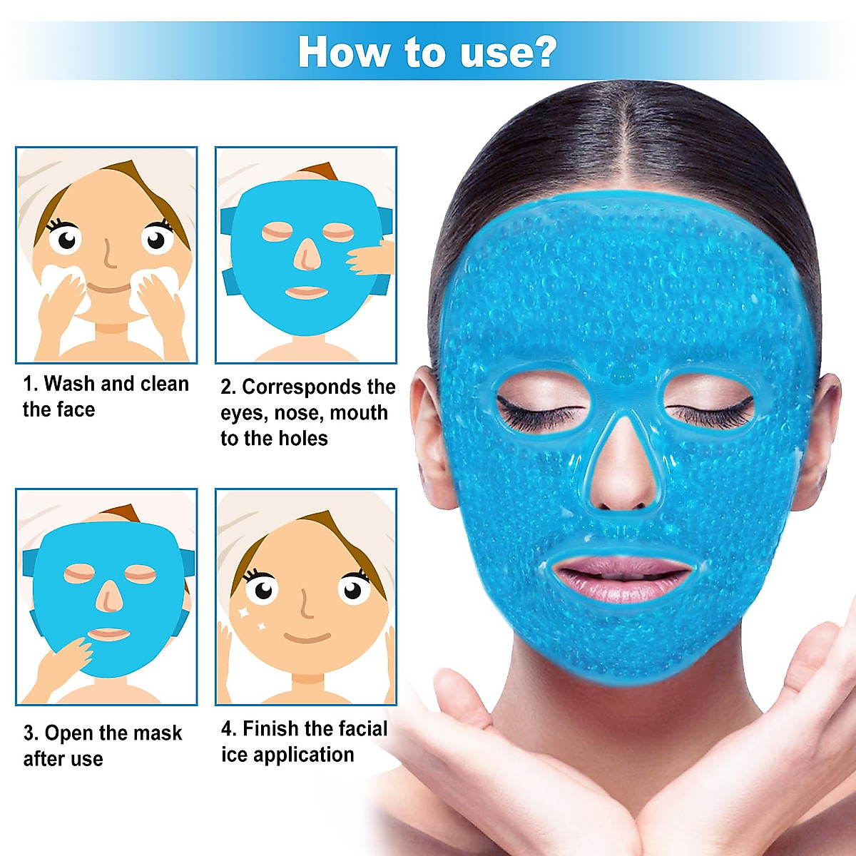 2pcs Gel Beads Face & Eye Masks Kit Hot/Cold Mask Cooling Ice/Heat Facial Eye Pack Therapy for Puffy Eyes, Migraines, Headaches, Pain Relief with Soft Back Reusable Gift