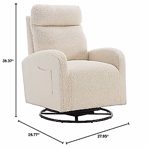HomSof Swivel Glider Rocker Recliner, White Teddy Rocking Chair for Nursery, Modern Lounge Chair for Living Room