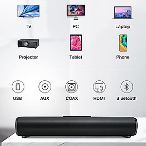 LIPEILA Soundbar for TV with Bluetooth 50W Speakers for TV Home Theater Audio Surround Sound System Small Sound Bar with Subwoofer for TV PC Projectors Tablets,Remote Control,Opt/AUX/USB/HDMI (Brown)