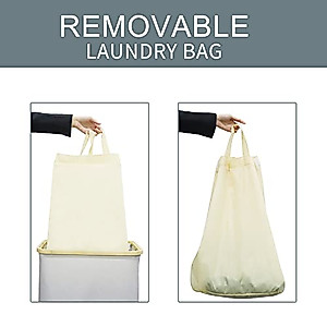 Large Laundry Hamper with Lid - Collapsible Laundry Baskets with Wheels and Removable Laundry Bag, 105L Capacity Dirty Clothes Hampers with Handles for Living Room, Bedroom, Laundry Room, Beige+Grey