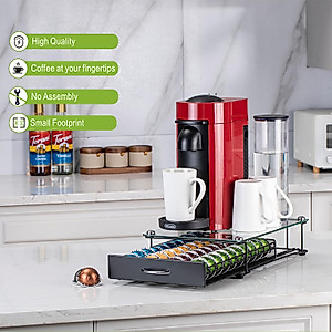 Rice rat Vertuo Capsule Holder Drawer for Nespresso With Glass For Cabinet Vertuoline Pod Storage Rack For Counter (Class-40 Pods（With handle）)