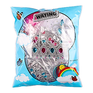 WATINC 51Pcs Princess Jewelry Toy Pretend Play Set Ballet Tutu Skirts of Stars Snowflake for Little Girls Crowns Necklaces Adjustable Jewel Rings Earrings Bracelets Wands Dress Up Accessories for Kids