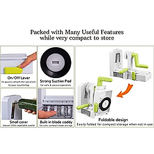 Brieftons QuickFold 5-Blade Spiralizer: Versatile & Compact Foldable Vegetable Spiral Slicer, Best Veggie Pasta Spaghetti Maker for Low Carb/Paleo/Gluten-Free with Brush & 4 Recipe Ebooks