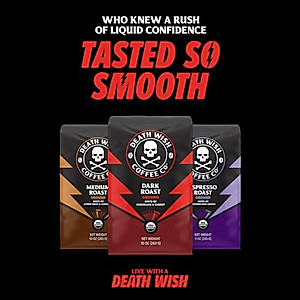 Death Wish Coffee Co., Organic and Fair Trade Dark Roast Whole Bean Coffee, 16 oz