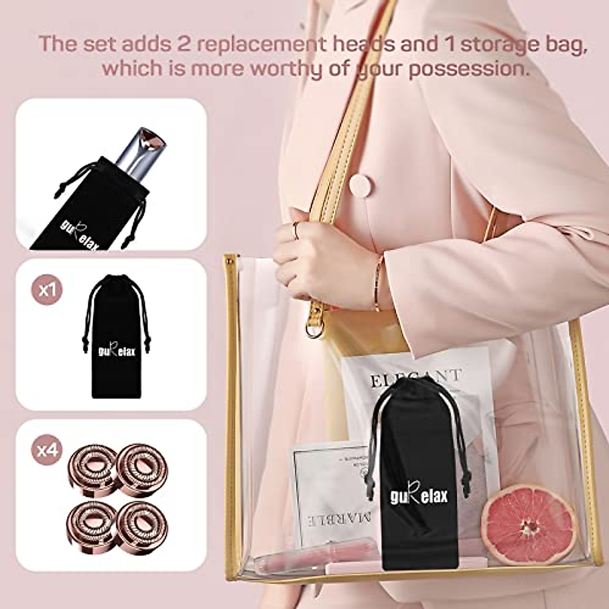 Hair Removal Device(2023)-Facial Hair Removal for Women, GURELAX Womens Hair Remover, Painless Face Hair Removal-Best Face Shavers/Trimmer for Chin Upper Lip Peach Fuzz-Included 4 x Replacement Heads