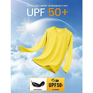 Men's Long Sleeve UPF 50 Workout Shirt - Athletic, Fishing, Hiking, Swimming - Yellow, MAGCOMSEN