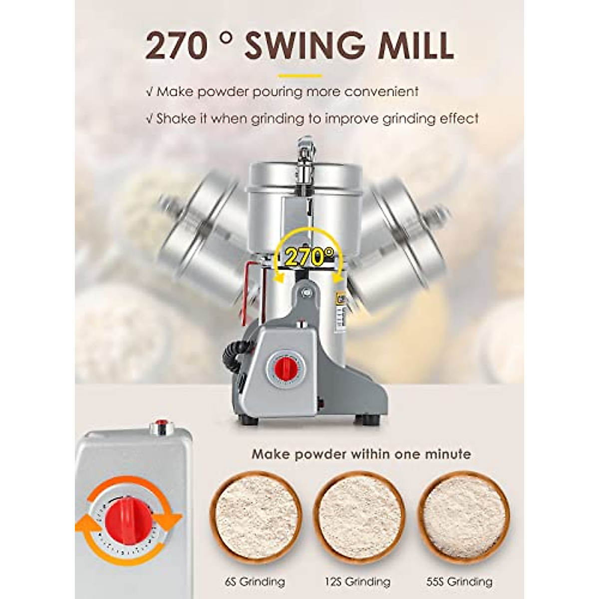 CGOLDENWALL 700g Electric Grain Grinder with Hand Crank Grinder