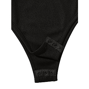 SweatyRocks Women's Ribbed Knit Colorblock Bodysuit Sleeveless Round Neck Tank Tops Bodysuit for Women Summer Slim Fit Black and Cream XL