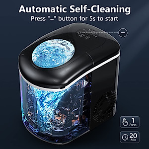 Ice Maker Machine for Countertop - Portable Ice Cube Maker delivers 24 Ice Cubes in 15 Min, 33Lbs/24H, Self-Cleaning, Ice Scoop & Basket, LCD Display, Visible Window, for Home Use/Party/Camping, Black