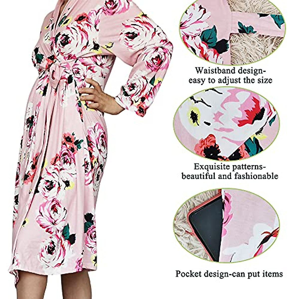 QTECLOR Mommy Robe with Swaddle Set Girls Robe, Maternity Robe for New Moms Gift Hospital Labor Delivery Nursing Loungewear