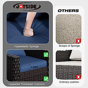 Joyside Patio Sofa - 3 Seater Rattan Sofa, All Weather High Back Sofa, Upgraded Large Size with 4inch Seat Cushions for Backyard, Garden, Poolside (Brown/Blue)