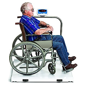 Brecknell Wheelchair Scale, 1000 lb Capacity, LCD Display, Easy & Simple to Use, Steel Construction, Low Profile, Handles & Wheels, Battery or AC Power