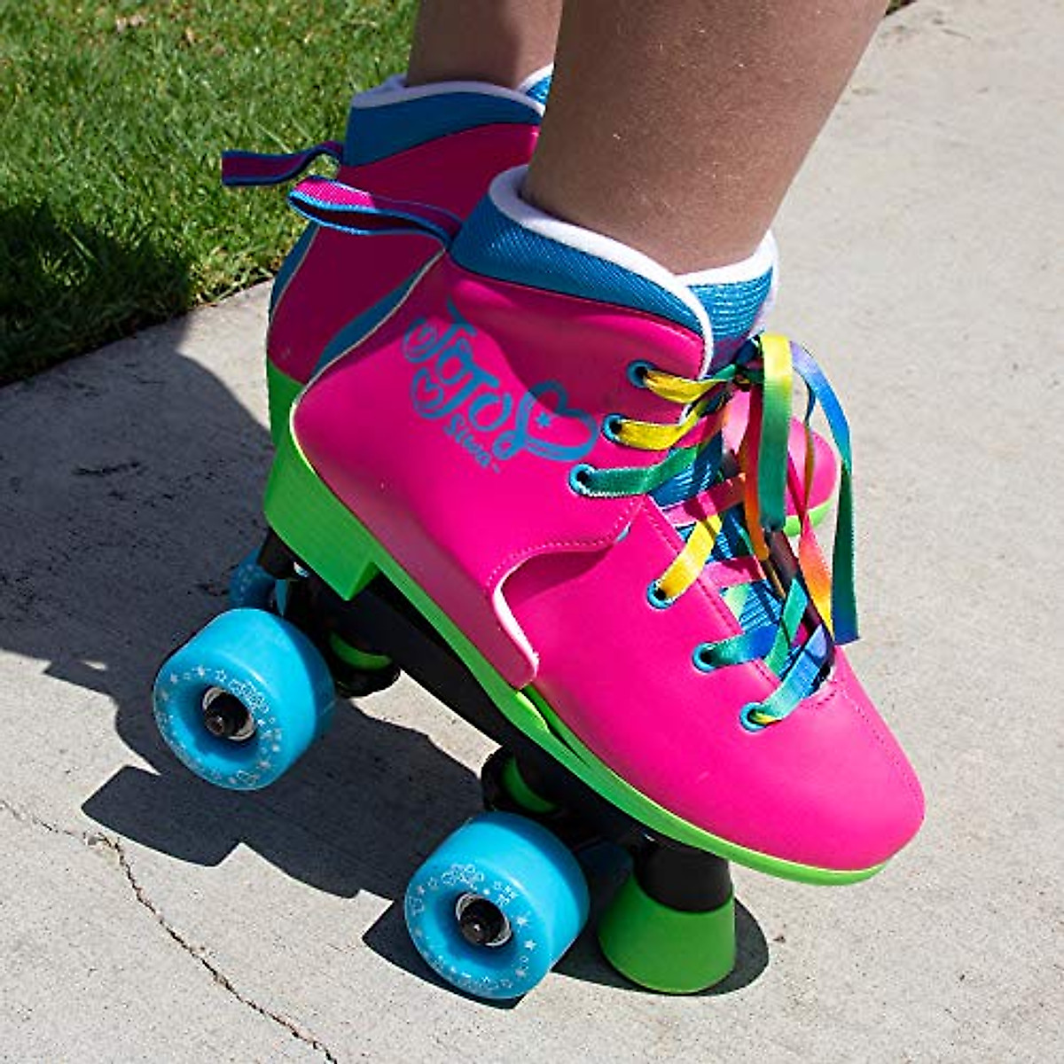 Circle Society Classic Adjustable Indoor & Outdoor Childrens Roller Skates - Jojo Siwa Rainbow - Sizes 3-7, 170035,Multi