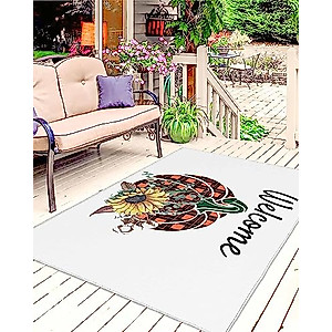 Farm Thanksgiving Buffalo Plaid Pumpkin Sunflower Cotton Outdoor Area Rug 4x6ft,RV Camping Rugs White Outside Mat Rubber Backing Carpet for Indoor Outdoor Patio Deck Porch Balcony
