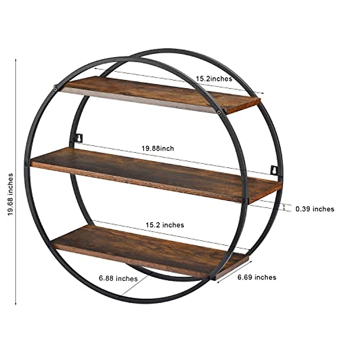 BCOZLUX Floating Shelves, 3 Tier Decorative Geometric Circle Metal and Wood Wall Shelves, Bathroom Shelf Round Wall Decor, Rustic Brown