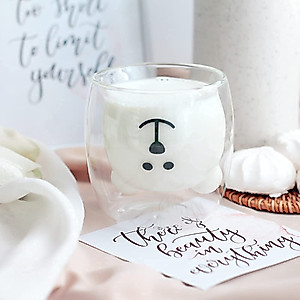 QIJIAHUI Glass Bear Coffee Mugs, Capacity 8 oz 250ML, Double Wall Insulated Cute Kids Coffee Milk Beer Cups for Latte, Cappuccino, Americano, Tea (Clear-glass Set of 2)