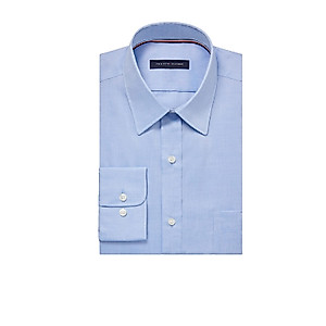 Tommy Hilfiger Men's Dress Shirt Regular Fit Non Iron Solid, Blue, 16.5" Neck 34"-35" Sleeve