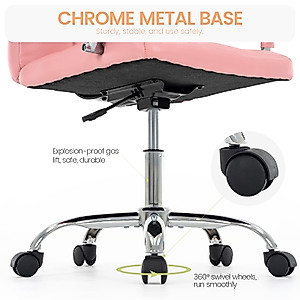 MFD LIVING High Back Desk Chair, Modern PU Leather Home Office Task Chair with Arms, Adjustable Swivel Computer Executive Chair with Wheels (Pink)