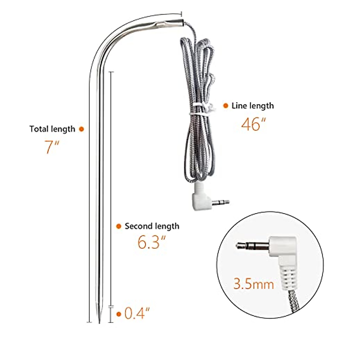 Replacement Waterproof Meat Probe 2pc Compatible with Traeger BBQ Grills, 3.5 mm Plug Meat BBQ Digital Thermostat Probes,Set of 2