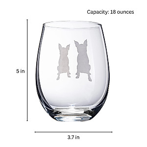 Set of 2 Boston Terrier Dog Stemless Wine Glasses - Boxwood, Boston Bull Terrier, American Gentleman Lover - for Him & Her - Dogs Silhouette - Etched Tumblers for Anniversary, Wedding, Gifts (18 OZ)