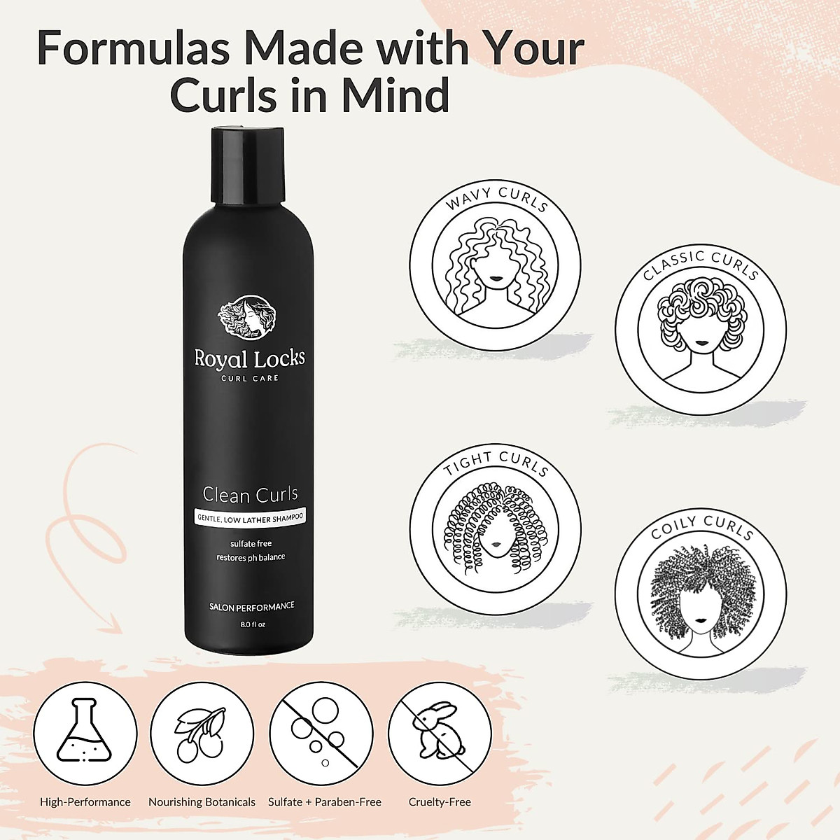 Curly Hair Shampoo by Royal Locks . Clean Curls is Sulphate and Paraben Free . Gentle and hydrating for curly , dry , damaged , grey , permed , or fine hair.