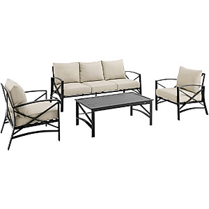 Crosley Furniture Kaplan 4-Piece Outdoor Sofa Patio Furniture Set, Conversation Sets for Porch, Deck, Oiled Bronze with Oatmeal Cushions