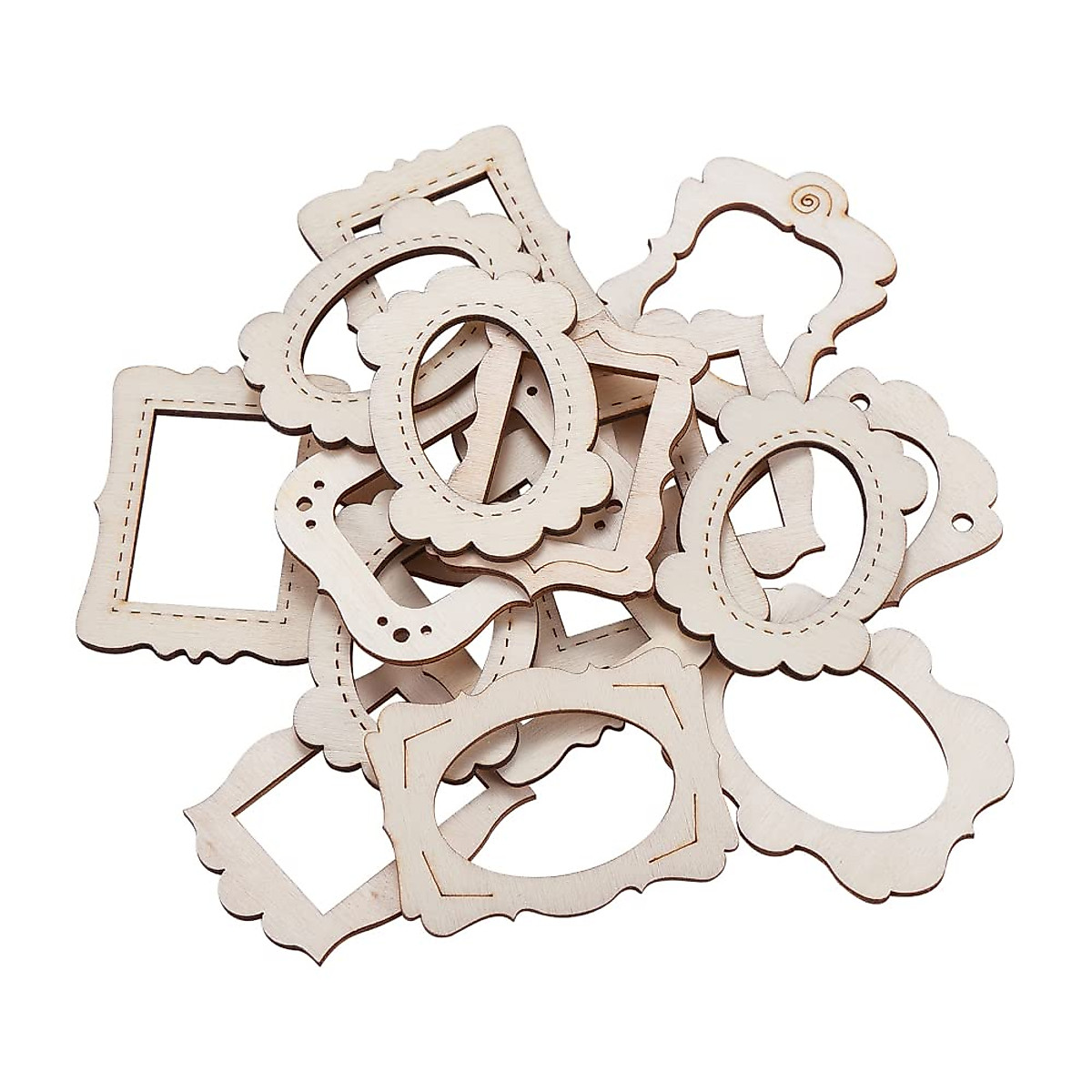 LiQunSweet 50 Pcs Photo Picture Frame Unfinished Cutout Wood Piece Ornament for Decoration Crafts DIY Painting Project Display Holds