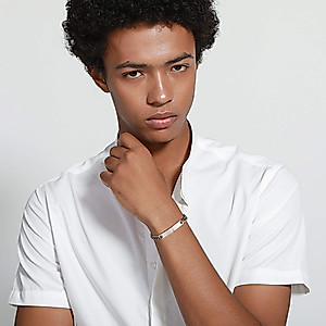 MeMeDIY 2 Pcs Personalized Couple Bracelets Set Custom Engraving Name/Date/Coordinates for Boyfriend Girlfriend Stainless Steel Adjustable Love Matching Relationship Valentine's Gift(Silver Color)