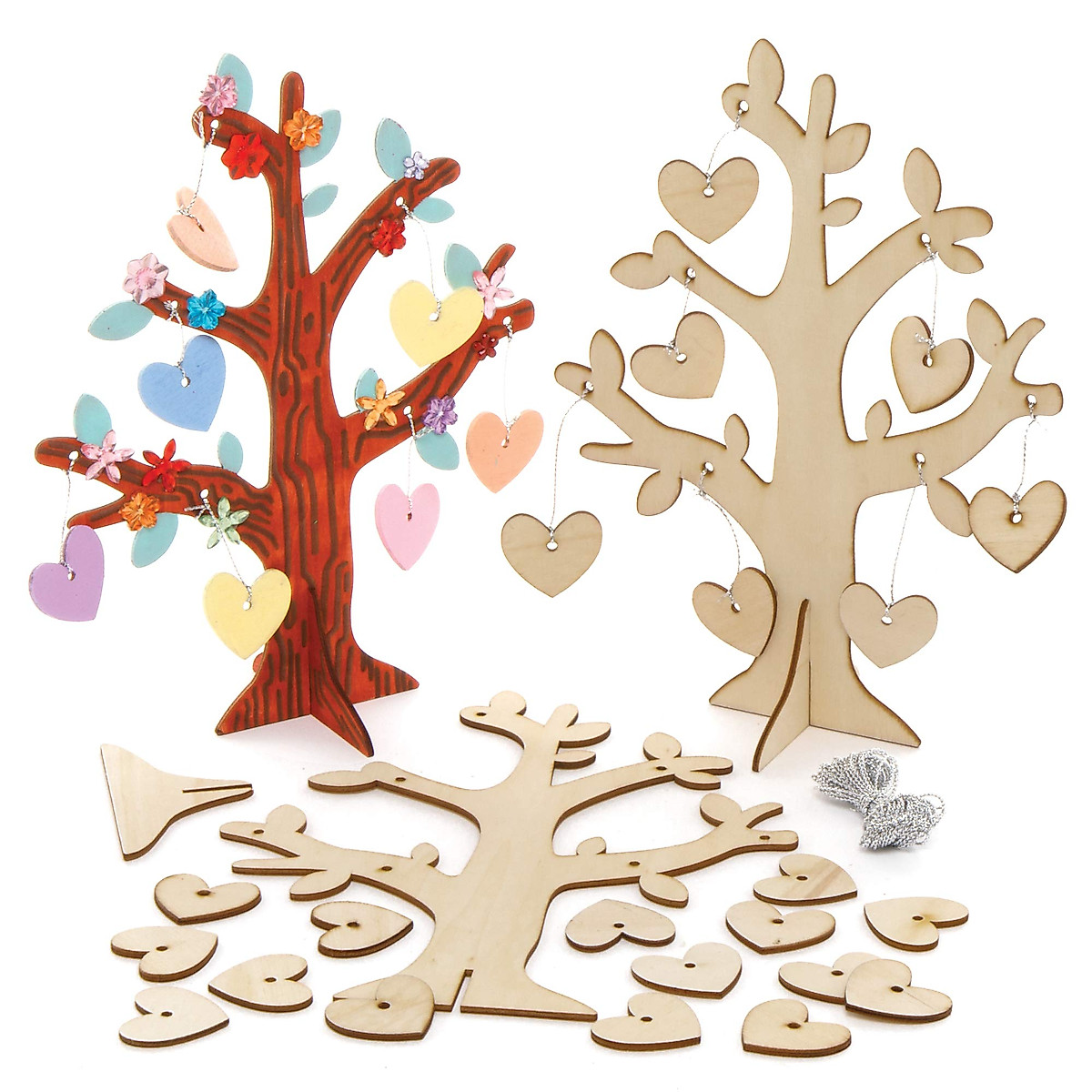 Baker Ross AX759 Heart Tree - Pack of 2, Woodcrafts for Kids to Make, Paint, Decorate and Display for Valentine's Day