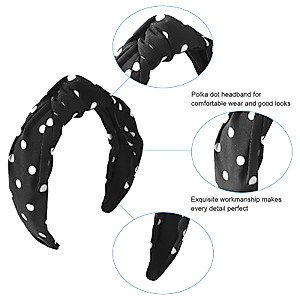 Jaciya Knotted Headbands for Women Girls Polka Dot Black Headband Non Slip Wide Teacher Headband Knot Head Band Vintage Fashion Hairband Hair Accessories