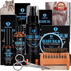 Beard Grooming Kit with Beard Oil Beard Wash Beard Balm Beard Growth Serum Unique Gifts Beard Growth Kit for Boyfriend