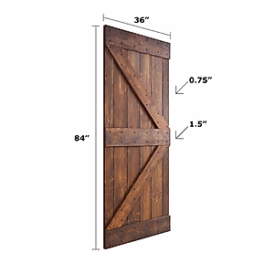 K Series 24in/30in/36in/38in/42in x 84in DIY Knotty Wood Sliding Barn Door with Hardware Kit (36 in x 84 in, Dark Walnut)