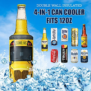 SANDJEST School Bus Driver Tumbler - 4-in-1 Design Tumbler Cup Can Cooler - 12oz Stainless Steel Insulated Cans Coozie Travel Mug Birthday, Christmas, Appreciation, Teacher's Day Gifts for Teachers