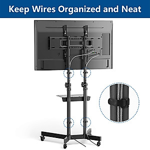 Rfiver Mobile TV Cart with Wheels, 32-80 Inch TV Stand for LCD LED OLED Flat Curved Screens, Height Adjustable Rolling Floor TV Stand, Portable Outdoor TV Trolley with Laptop Shelf, Tall TV Stand