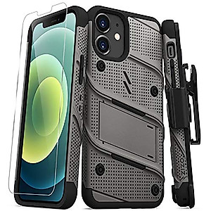 ZIZO Bolt Series for iPhone 12 Mini Case with Screen Protector Kickstand Holster Lanyard - Gun Metal Gray