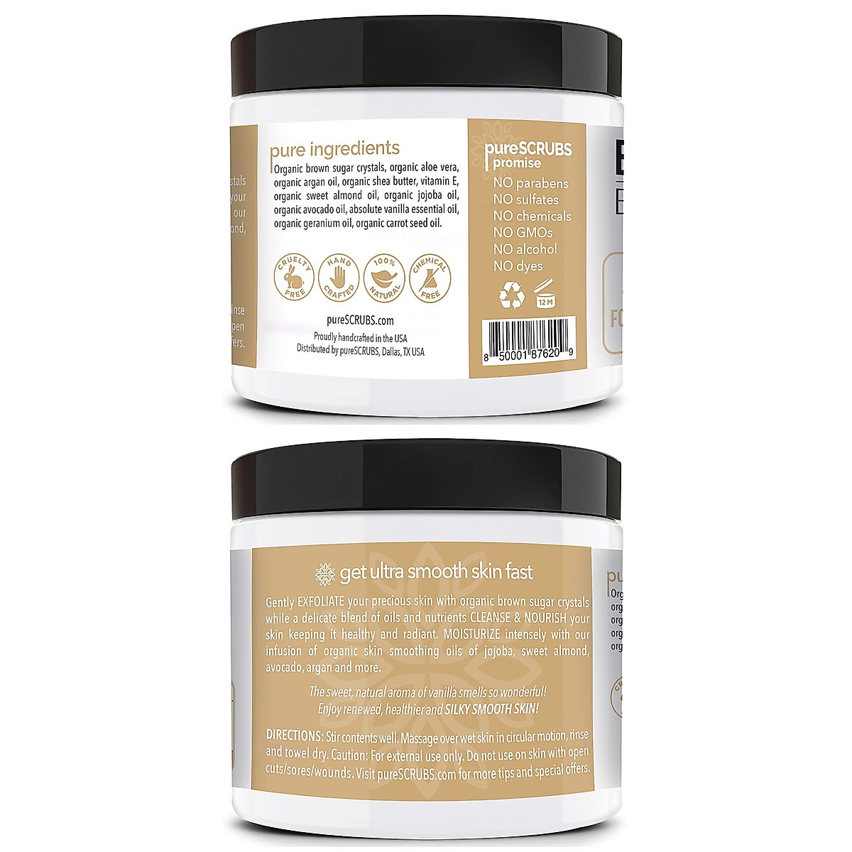 pureSCRUBS Premium Vanilla Brown Sugar Scrub | Face, Feet & Full Body Scrub | Large 16oz Jar Includes Wooden Spoon, Loofah & Mini Exfoliating Bar Soap