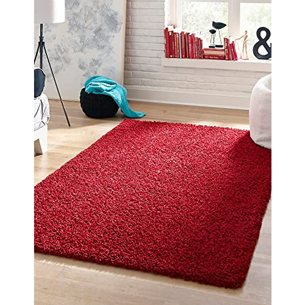 Rugs.com - Über Cozy Solid Shag Collection Rug – 5' x 8' Cherry Red Shag Rug Perfect for Bedrooms, Dining Rooms, Living Rooms, 5 x 8 Feet