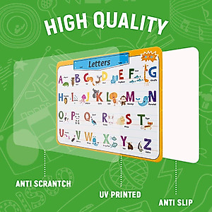 teytoy Kids Placemats Set of 5, Laminated Toddler Educational Learning Table Place Mats, Alphabet Math Shapes Colors Calendar, Children Montessori Eat Mat No Slip Waterproof Heat Resistant 17x12inch