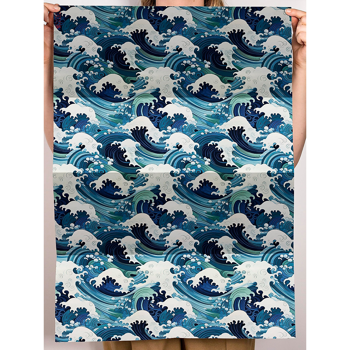 CENTRAL 23 Blue Wrapping Paper - 6 Sheets of Birthday Gift Wrap - Japanese Great Wave Inspired - Ocean Themed - For Kids Men Women - Recyclable
