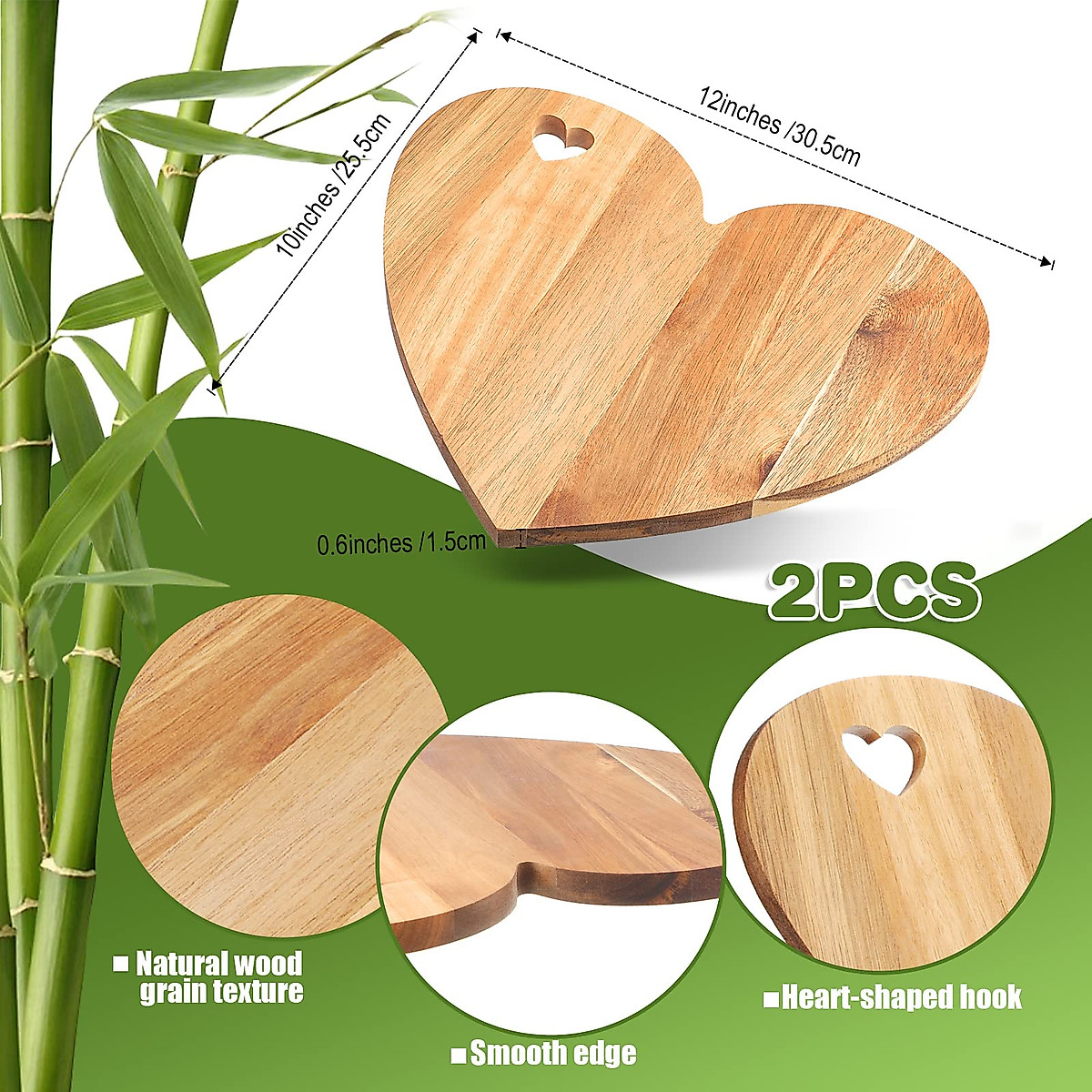 Lounsweer 2 Pcs Heart Shaped Cutting Board, 12 x 10 Inch Heart Acacia Wood Bread Board Decorative Cheese Serving Platter Tray Wooden Charcuterie Board for Meat Cheese Vegetables Valentine's Day Gifts